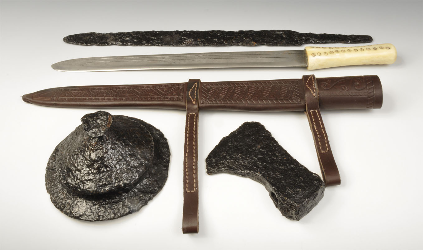 Anglo-Saxon Grave Assemblage - Short Sword (and Replica), Shield Boss ...