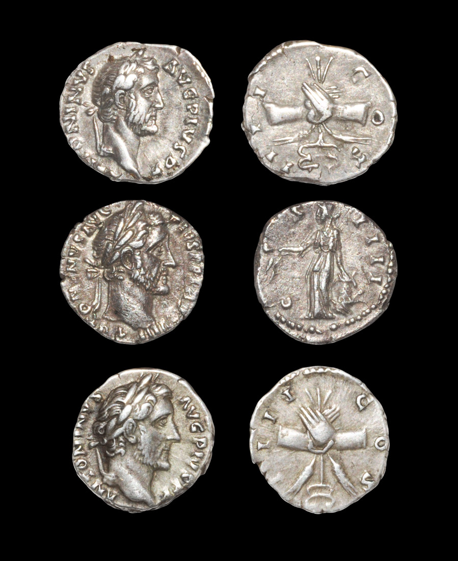 Ancient Roman Coins - Antoninus Pius - Clasped Hands and Annona Denarii ...